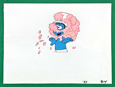 SMURFS Animation Production Cel, BRAINY SMURF Covered with Pink Goo ...