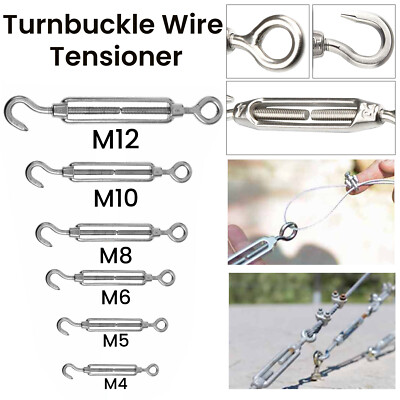 Stainless Steel Hook Strainer Turnbuckle Wire Tensioner Eye Rope Cable ...