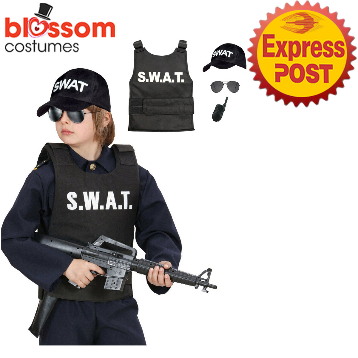 Uniforme Swat Per Bambini Kids Assault Vest & Helm Set Multicam Zwart