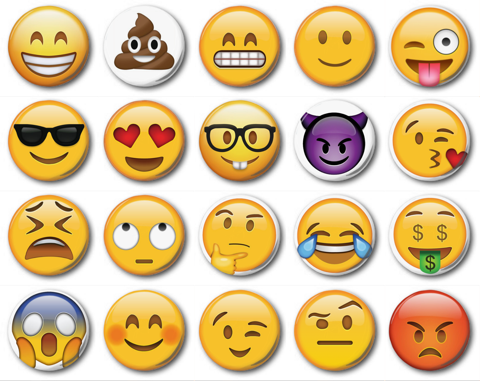 EMOJI COLLECTION - 20 X 25mm 1" Button Badge - Emoticon Smiley Bargain ...