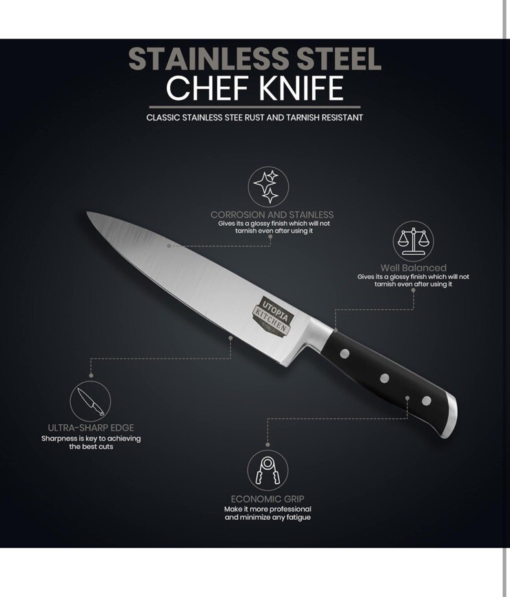 Utopia Kitchen Chef Knife Cooking Knife Carbon Stainless Steel Kitchen Knife wit | eBay