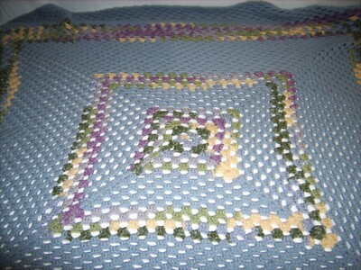 Vtg. Hand Crocheted Blue,Purple,Green,Yellow Pastels Granny Square ...