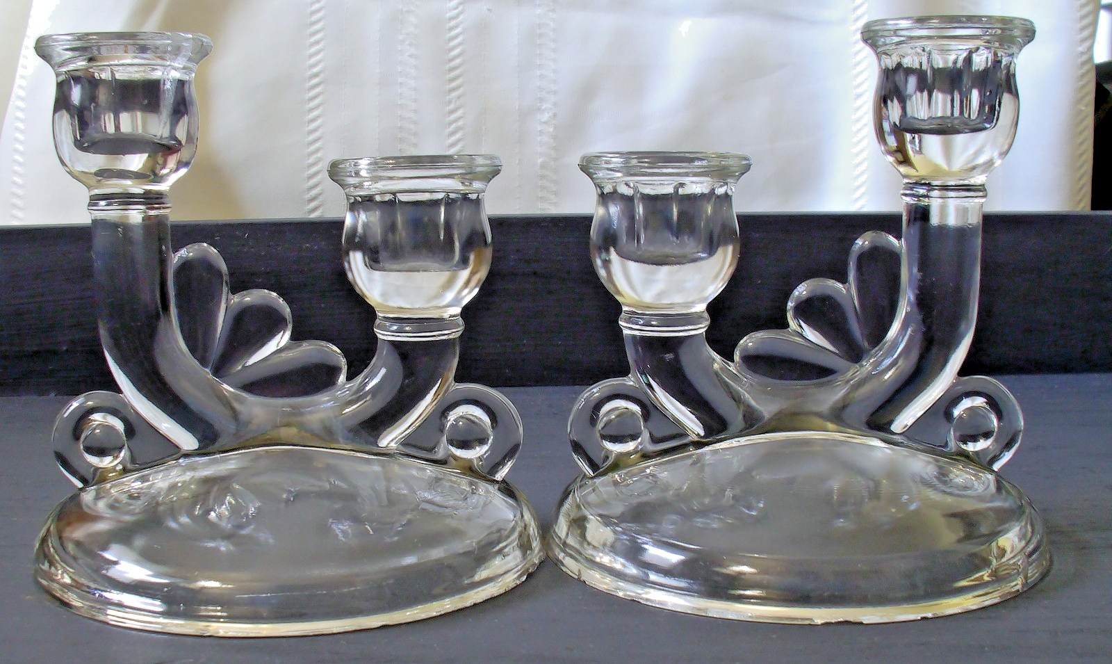 2 Glass Candle Holders VTG Jeanette 1950s Pair Clear Double ...