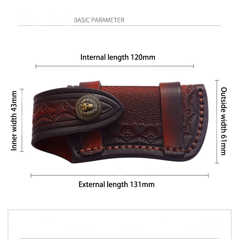 Hand Made Carved Cow Leather Sheath For 4.7" Folding Knife Cover Pouch ...