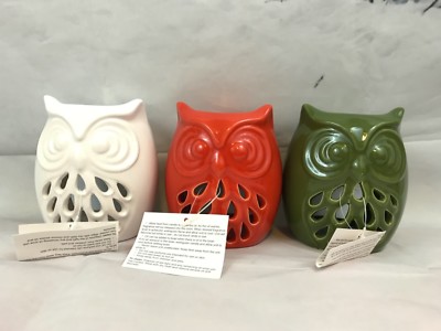 Owl Oil Warmers Orange White Green Ceramic Set Of 3 New Gift | eBay