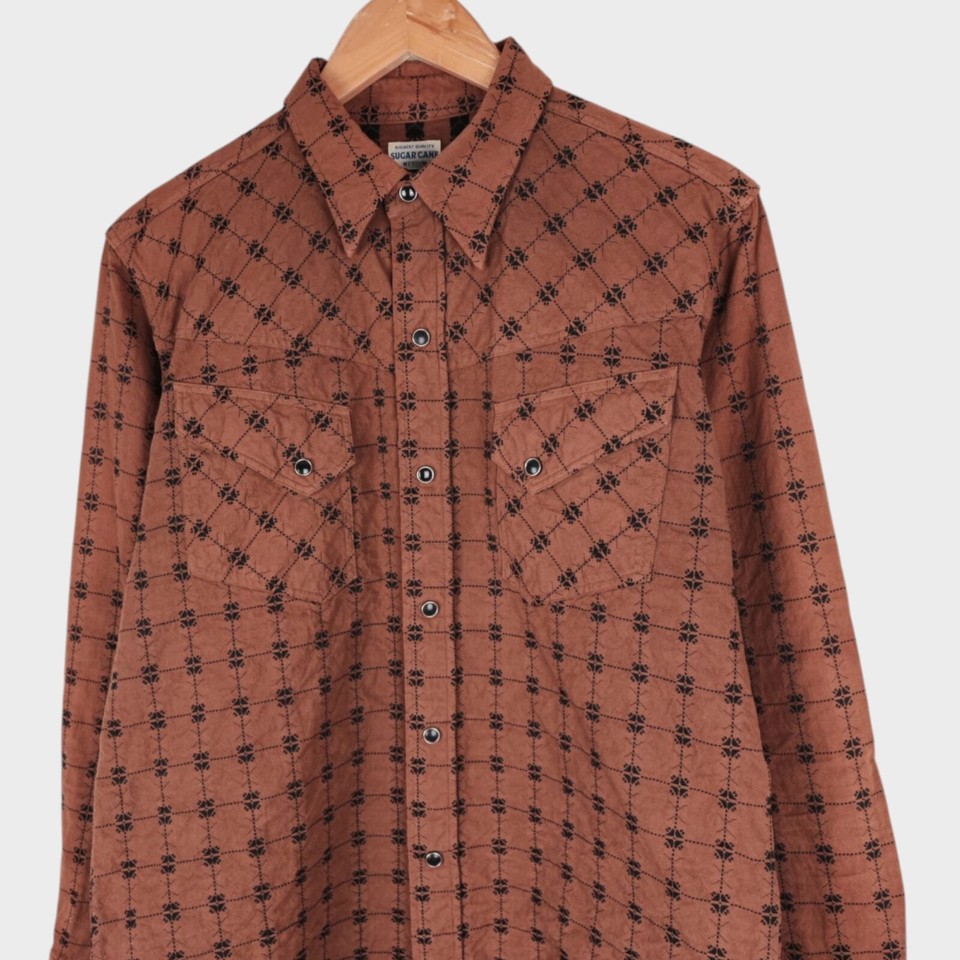 SUGAR CANE Men's Terracotta Brown Embroidered Western Shirt - Size M ...