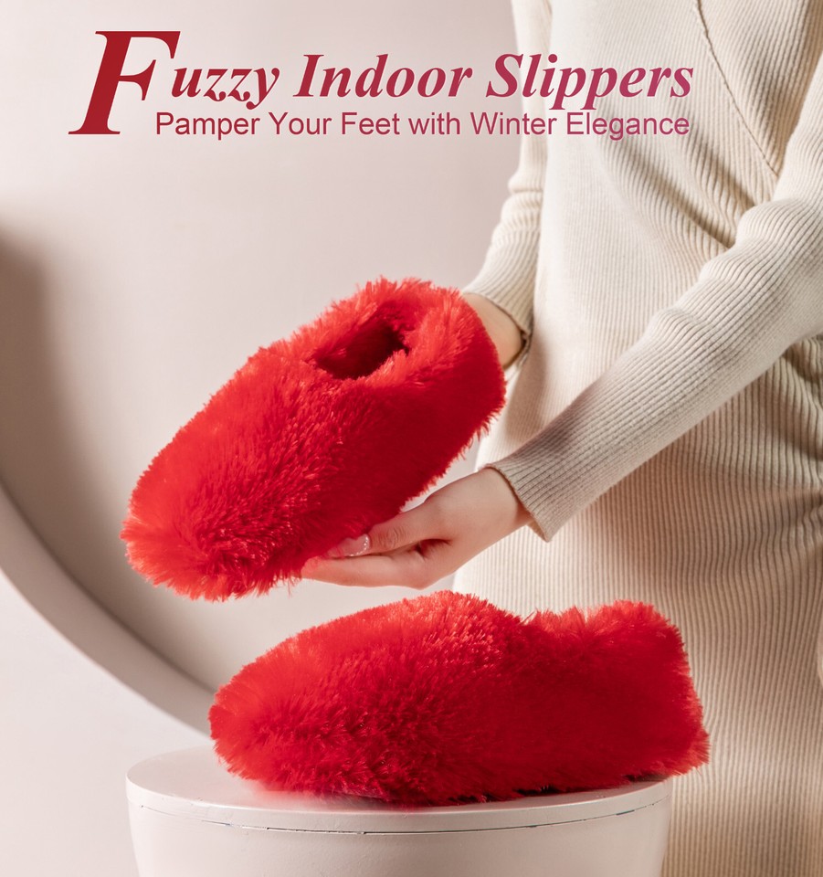 Fuzzy Winter Indoor Slippers for Women, Plush Warm Moccasin Slippers ...