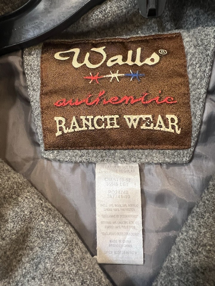 Walls Authentic Ranch Wear Vest Mens XX-Large Regular Grey Wool Blend ...