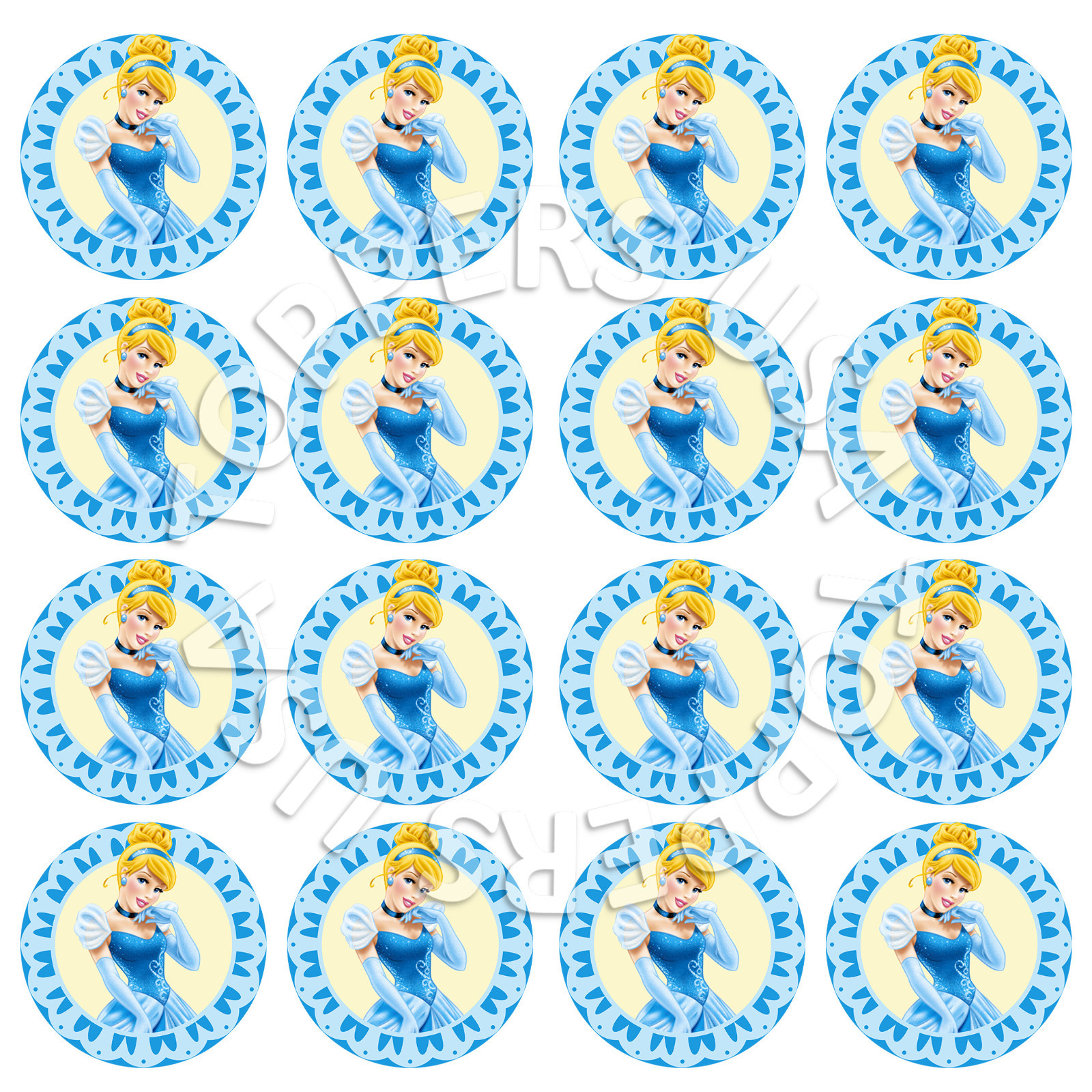 16x EDIBLE Disney Princess Assorted Cupcake Toppers Wafer Paper 4cm ...