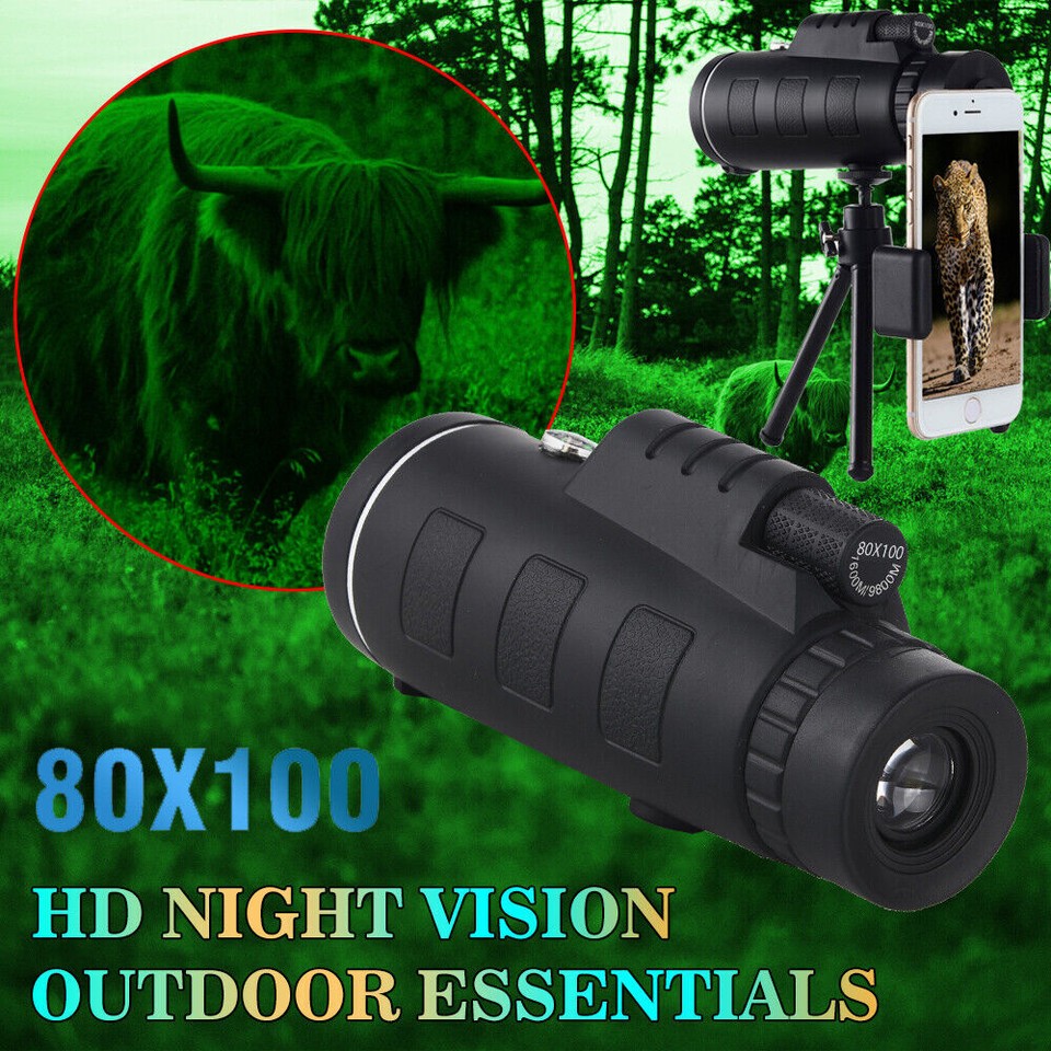80x100 Zoom HD Monocular Starscope Monocular Telescope Day/Night BAK4 ...