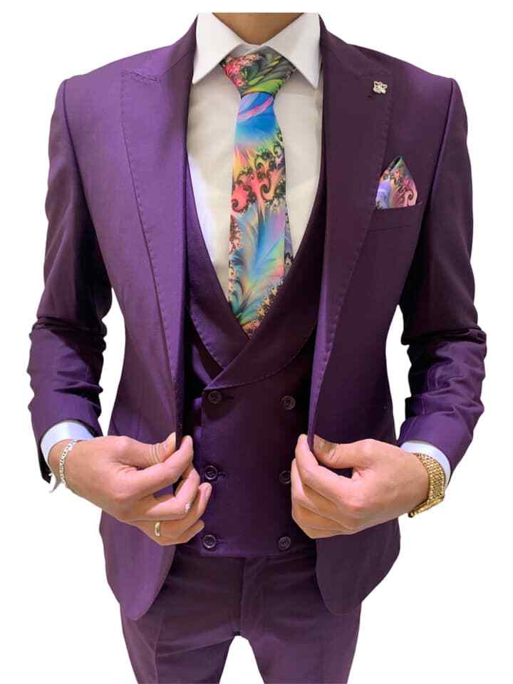Designer Business Purple Violet Suit Jacket Vest Pants Fitted Slim Fit ...