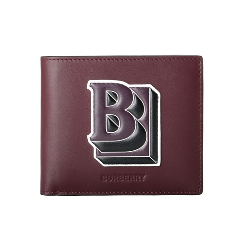 Burberry Men's Deep Maroon Logo Print Leather Bifold Wallet | eBay