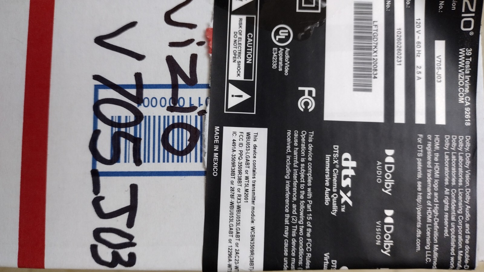 Vizio V705-J03 Main Board 522A / 1P-0203C00-4012 | eBay