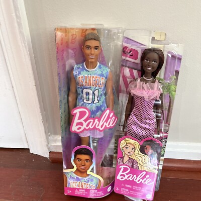 Barbie Ken Fashion Doll #212 w/ Prosthetic Leg & Barbie Pink Dress ...