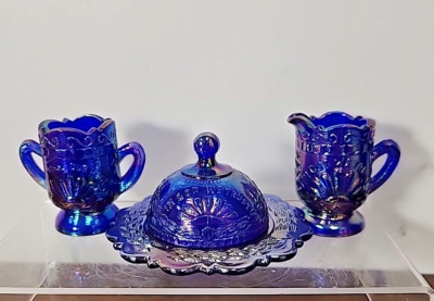 DOROTHY TAYLOR ENCORE CLUB MINIATURE COBALT TABLE SET - CARNIVAL GLASS ...