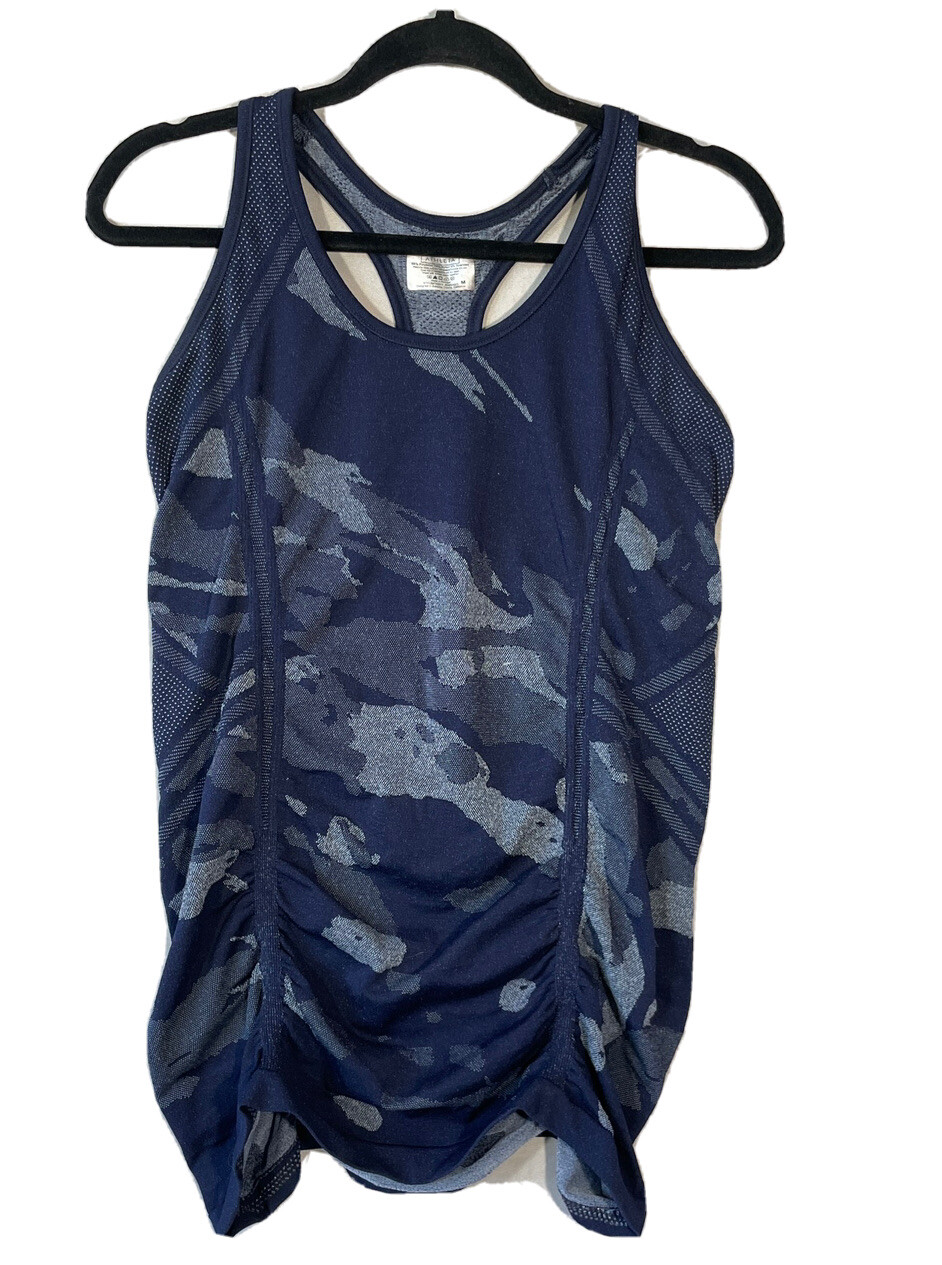 Athleta Tank Womens M Razorback Ruched Navy Blue Camo Run Yoga ...