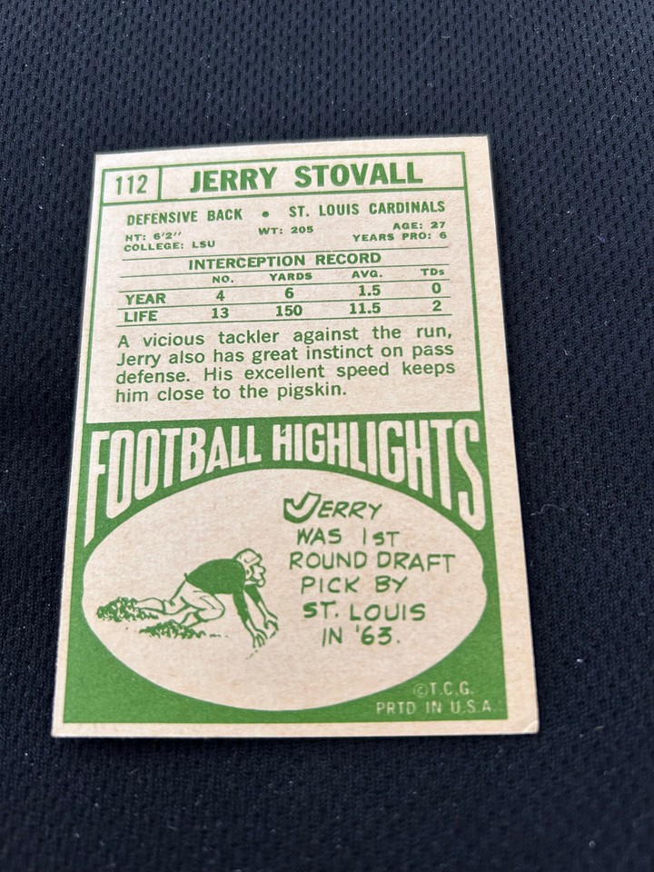 1968 JERRY STOVALL TOPPS ST LOUIS CARDINALS #112 VINTAGE FOOTBALL CARD | eBay