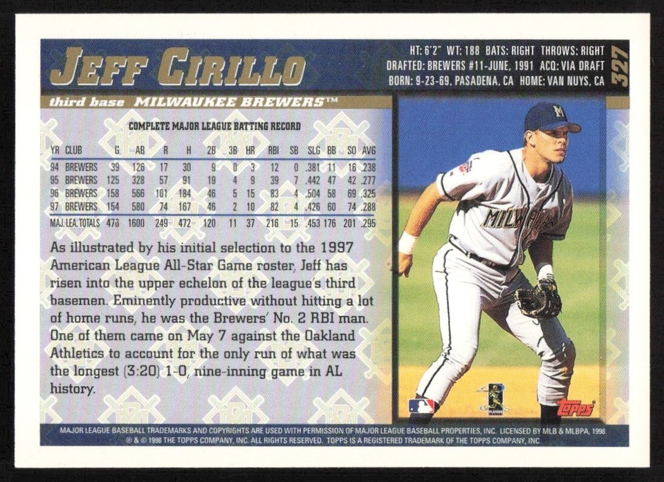 1998 Topps Baseball Jeff Cirillo #327 Milwaukee Brewers | eBay