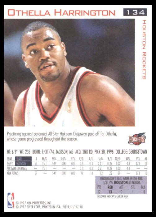 1997 Fleer #134 Othella Harrington Houston Rockets Basketball Card | eBay