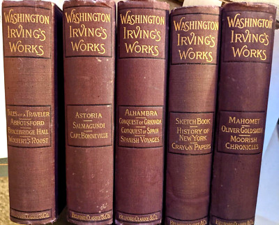 WASHINGTON IRVING'S WORKS, Circa 1890, 5 Vol. Set, VG+, Collectable ...