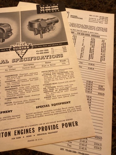 clinton engine vs-400-1000-2000 illustrated parts list,antique clinton ...