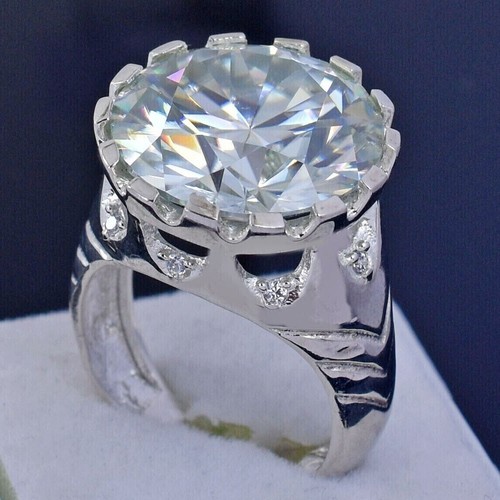 15 mm Round Moissanite Big Stone Solitaire Engagement Ring 14k White ...