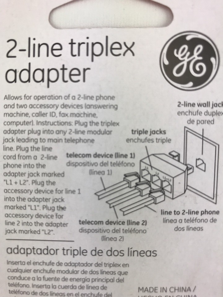 2-Line Triplex Adapter Power GE Connects Three Devices to a 2-Line Jack ...