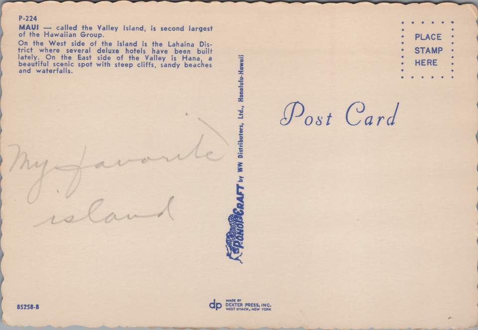 Illustrated Maui HI Map Lahaina Tiki Statue Airplane Sugar Cane Flowers ...