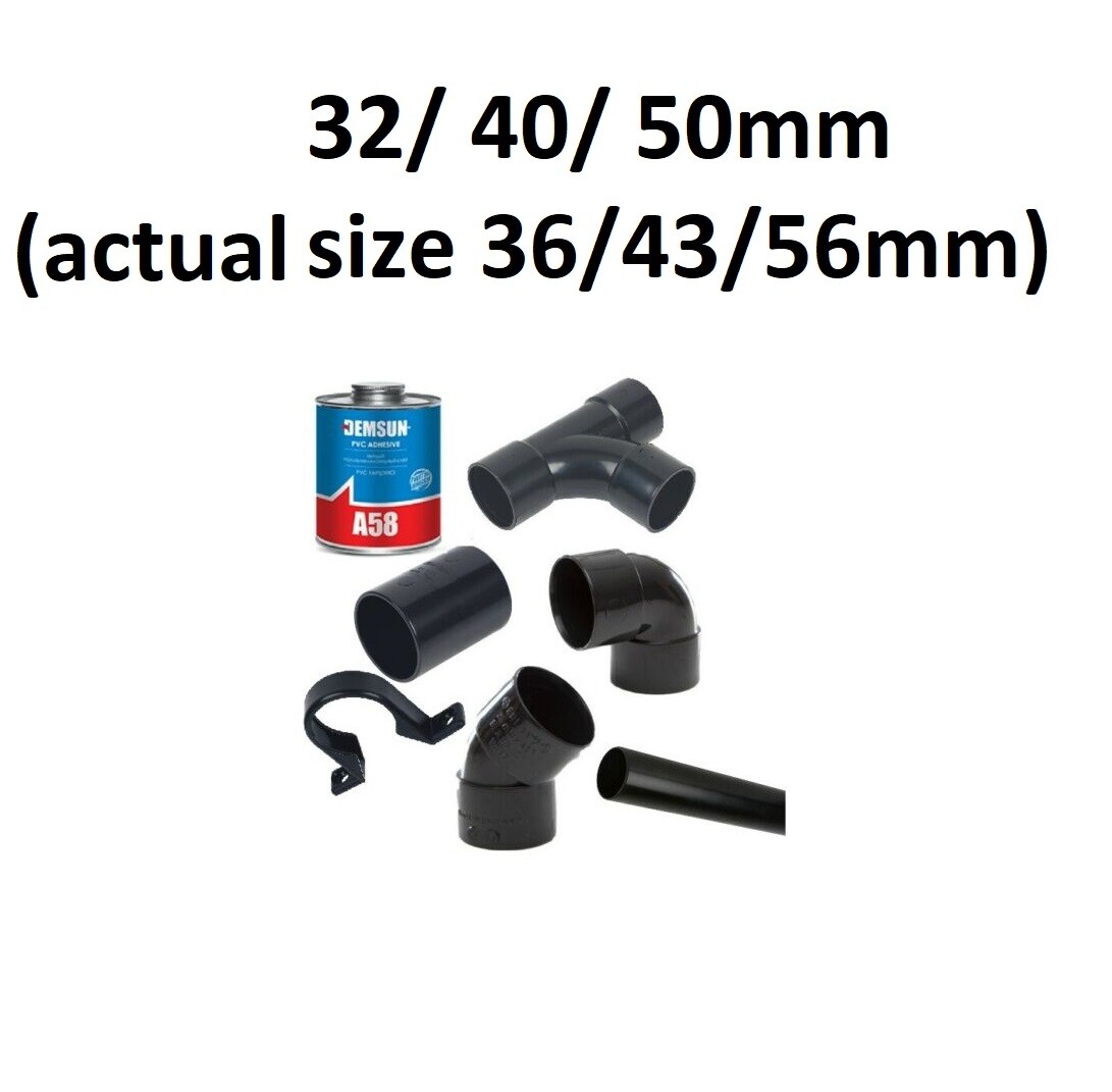 Solvent Weld Waste pipe Fittings in Black 32mm / 40mm / 50mm ( 36 / 43 ...