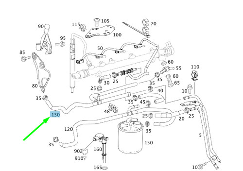 MB C W204 HIGH-PRESSURE PUMP TO TANK FUEL INTAKE LINE A6460706381 NO🇺🇸 ...