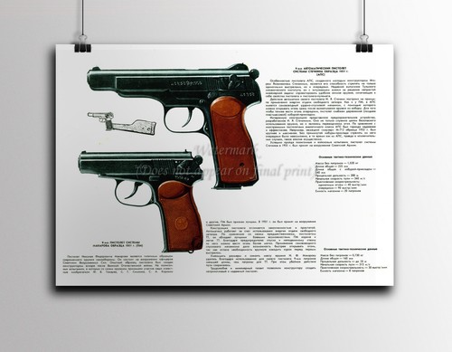 Soviet Russian Military Weapon Poster Makarov pistol 1951, Stechkin ...