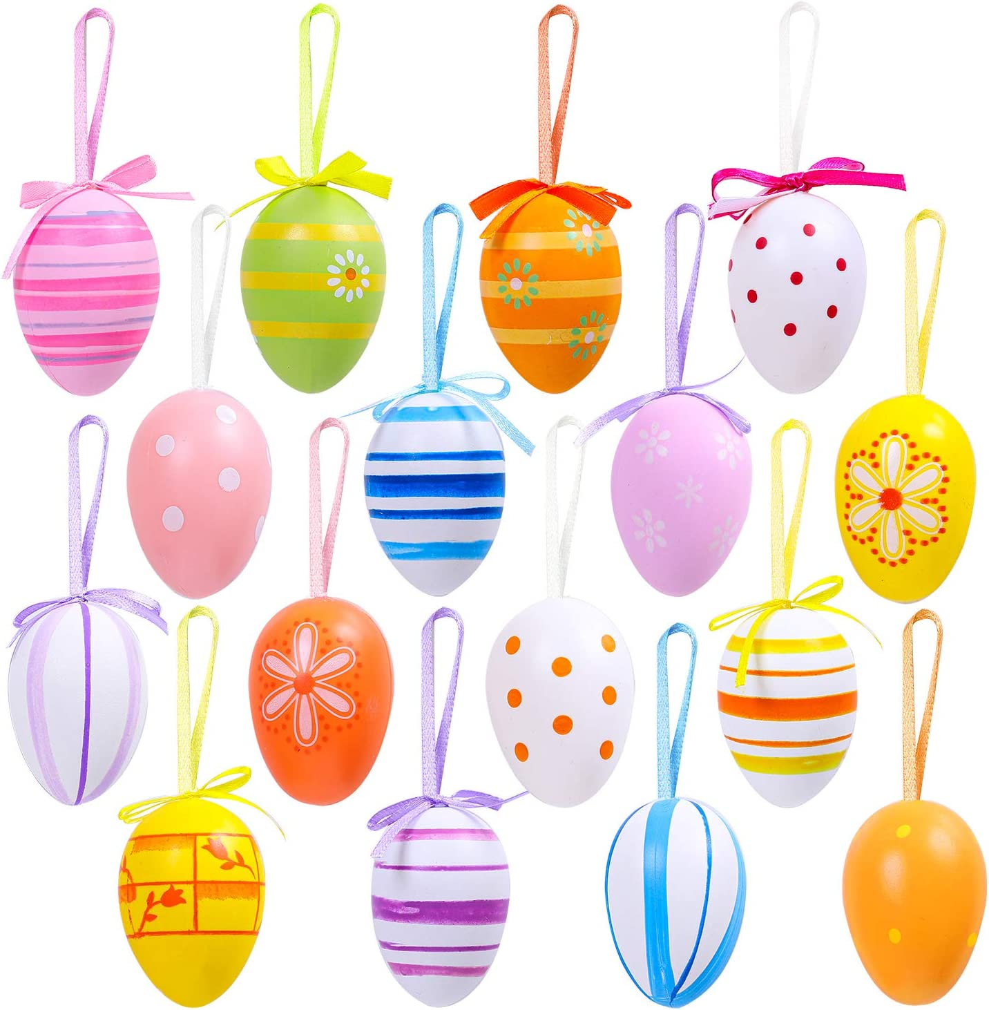 Elcoho 16 Pieces Easter Hanging Eggs Colorful Plastic Hanging Ornaments ...