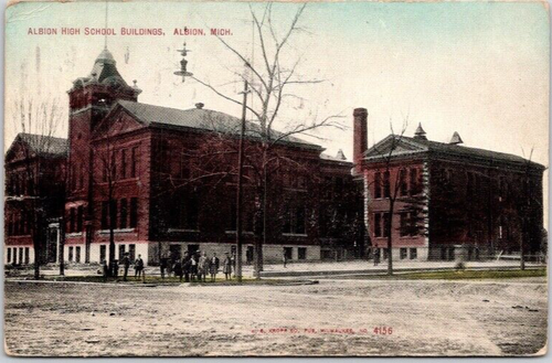 ALBION MICH. POSTCARD 1910 Albion High School Buildings, Students on ...