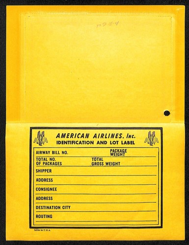 American Airlines "Identification and Lot Label" c1965 Gum Cargo Label ...