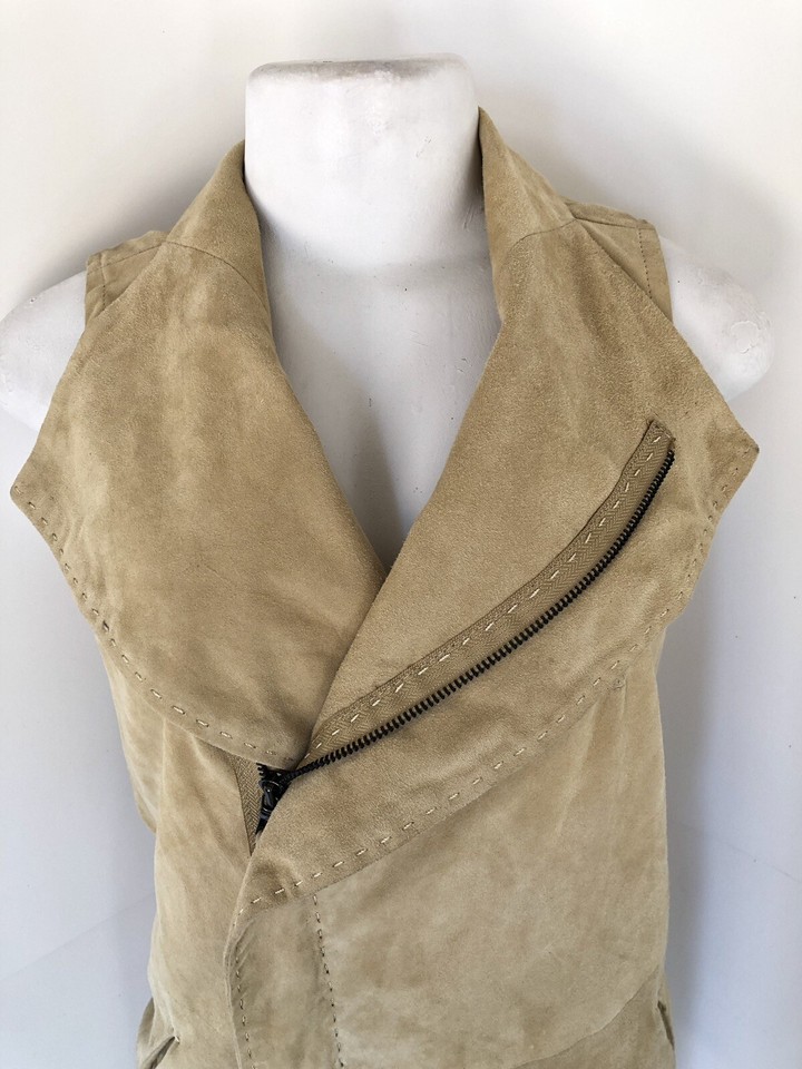 Jarbo Beige Suede Leather Vest Jacket Cool Unique Sz 34 M | eBay