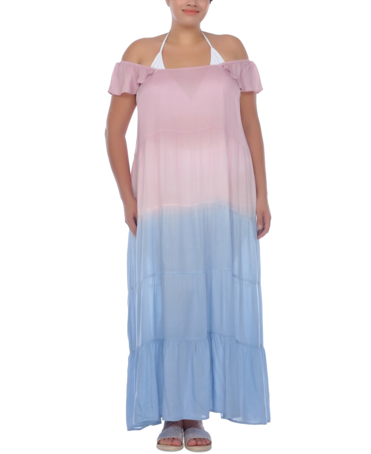 $58 Raviya Plus Size Ombre Off-The-Shoulder Maxi Dress Cover-Up Pink ...