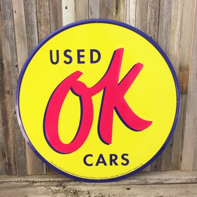 Chevrolet OK Used Cars Chevy Embossed Metal Tin Sign Large 24" Vintage ...