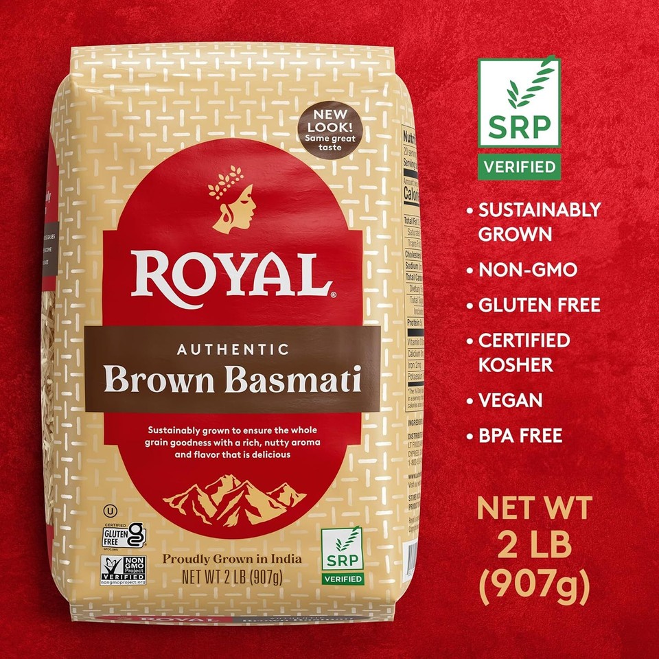 Royal Brown Basmati Rice - Authentic Long Grain Basmati Rice - 2 Lb Bag ...