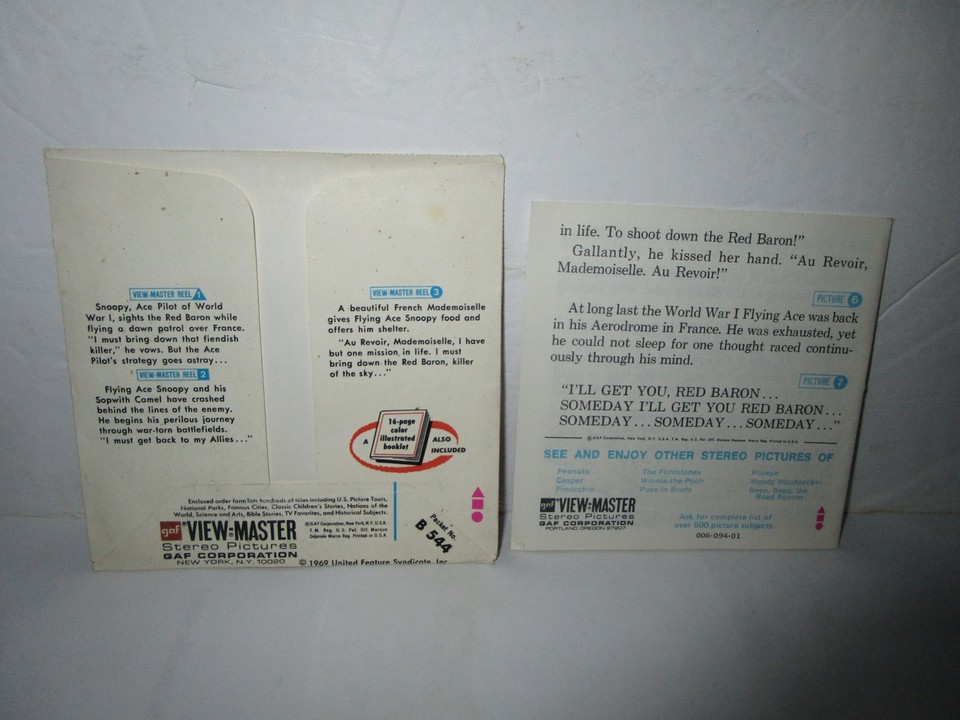 GAF View-Master B412 Snoopy And The Red Baron ENVELOPE AND BOOK ONLY ...
