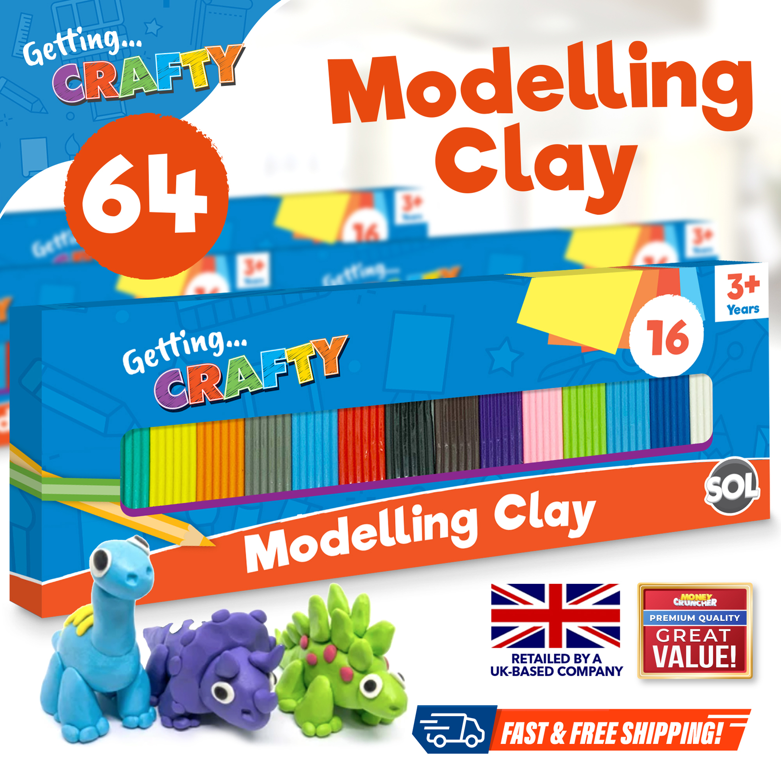 32-64pk Kids Modelling Clay Set 16 Colour Plasticine Putty Strips ...