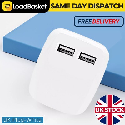UK 3 Pin Dual USB Plug Adapter Mains Wall Charger Dual 2-Port For ...
