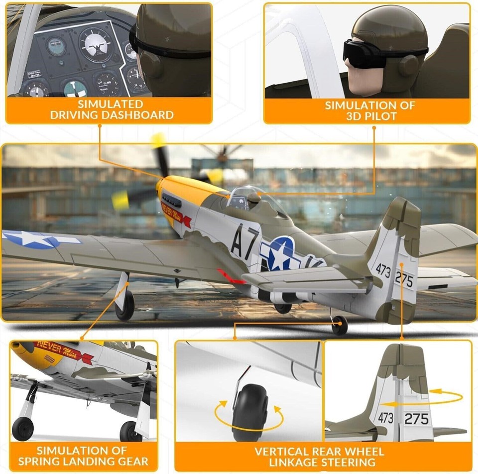 VOLANTEX P51D Mustang RC Plane 2.4G 4CH Aerobatics RTF Brushless Motor ...