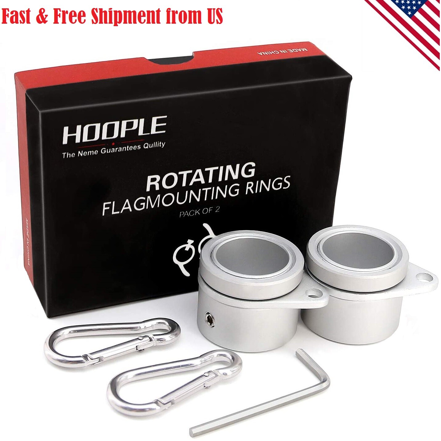 2pcs Flag Pole Ring Aluminum Alloy for 0.75-1 in Pole 360° Rotating ...