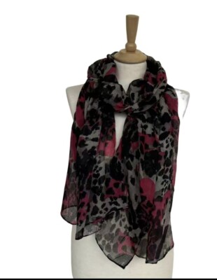 Animal Print Black & Pink Scarf Lightweight Chic Women’s Accessory New ...