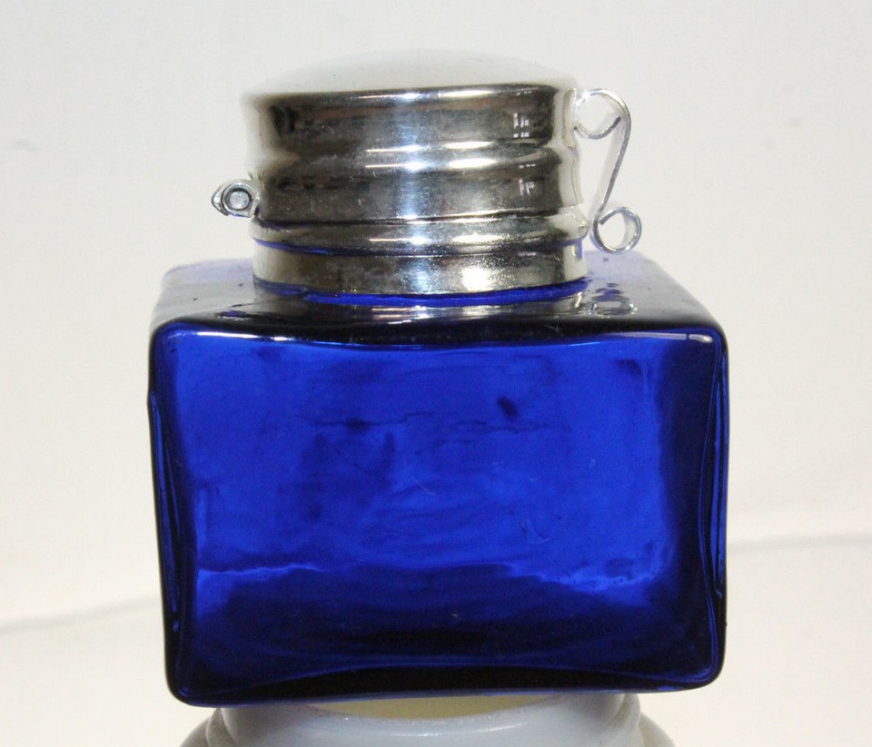 Vintage Antique Style Square Cobalt Blue Glass Inkwell Bottle ink | eBay