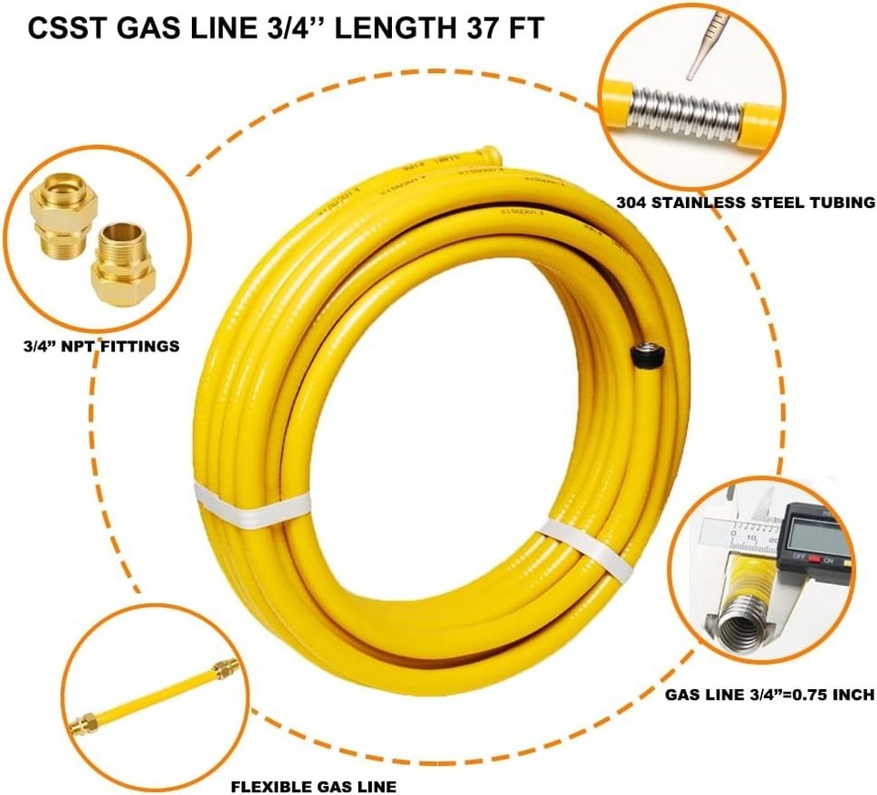 CSST Corrugated StainlessSteel Tubing 37 Ft 3/4" Flexible Natural Gas ...