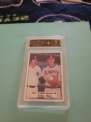 RARE! GRADED 9 1975 NOLAN RYAN / CATFISH HUNTER SSPC #593 CL BASEBALL ...