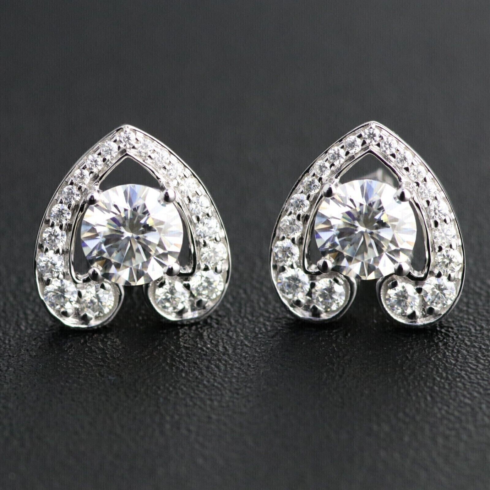 Halo Heart Shape Studs Earring 925 Sterling Silver 2.50 Ct Round ...