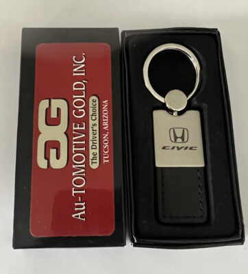 HONDA CIVIC Black Leather & Metal Keychain NEW IN BOX | eBay