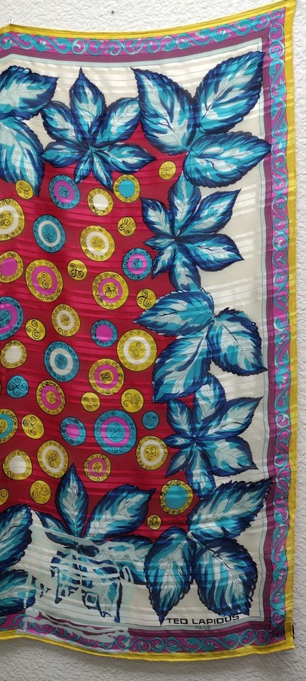 TED LAPIDUS PARIS Scarf ASIANA AIRLINES COLORFUL COINS FINE SILK BIG ...